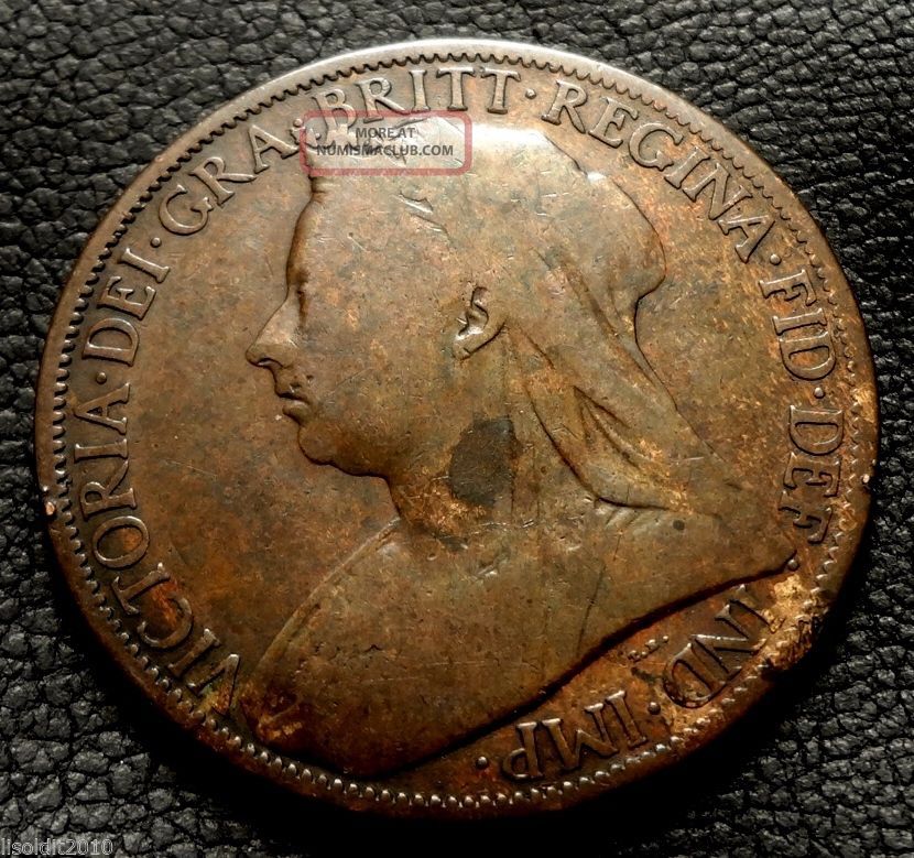 Old United Kingdom Gb 1900 1 Penny Queen Victoria Crown Veil Coin Old United Kingdom Gb 1900 1 Penny Queen Victoria Crown Veil Coin