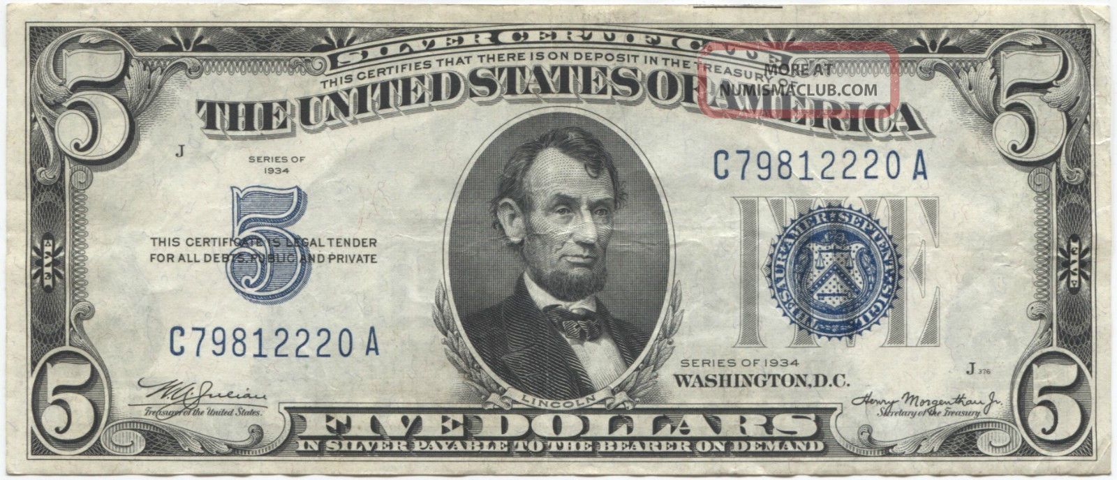Series 1934 5 Silver Certificate
