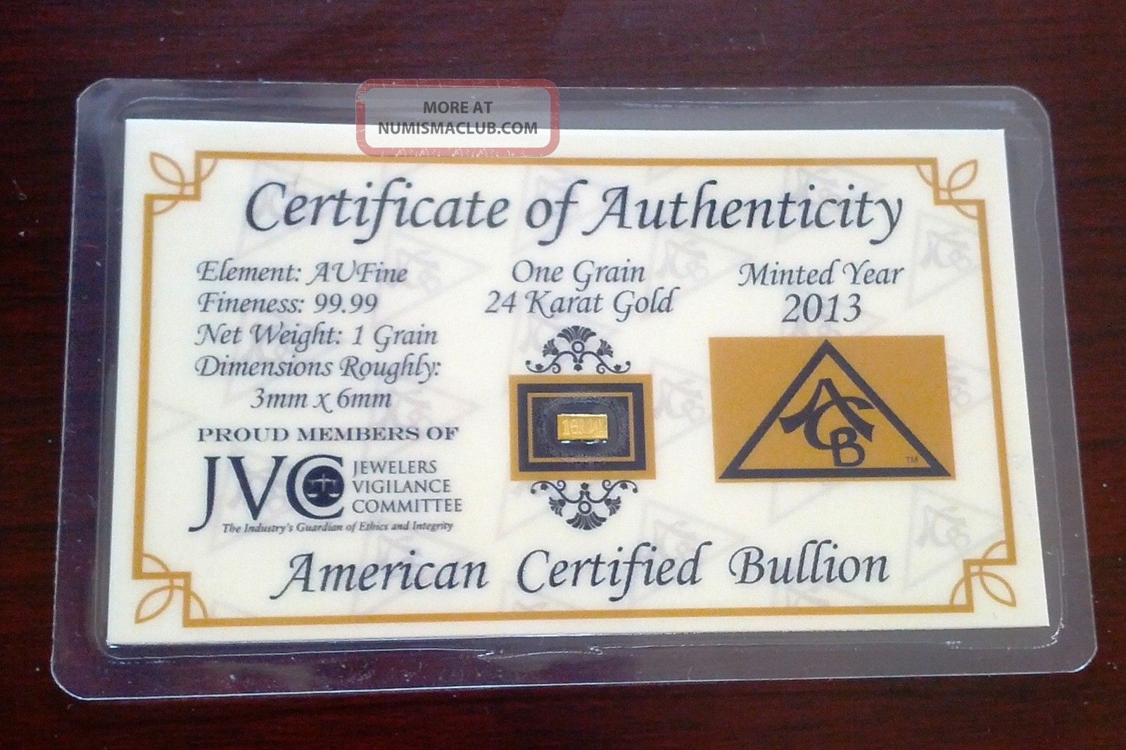 1 Grain 24k Solid Gold Bullion Acb Minted Bar 99 99 Fine W Cert Of