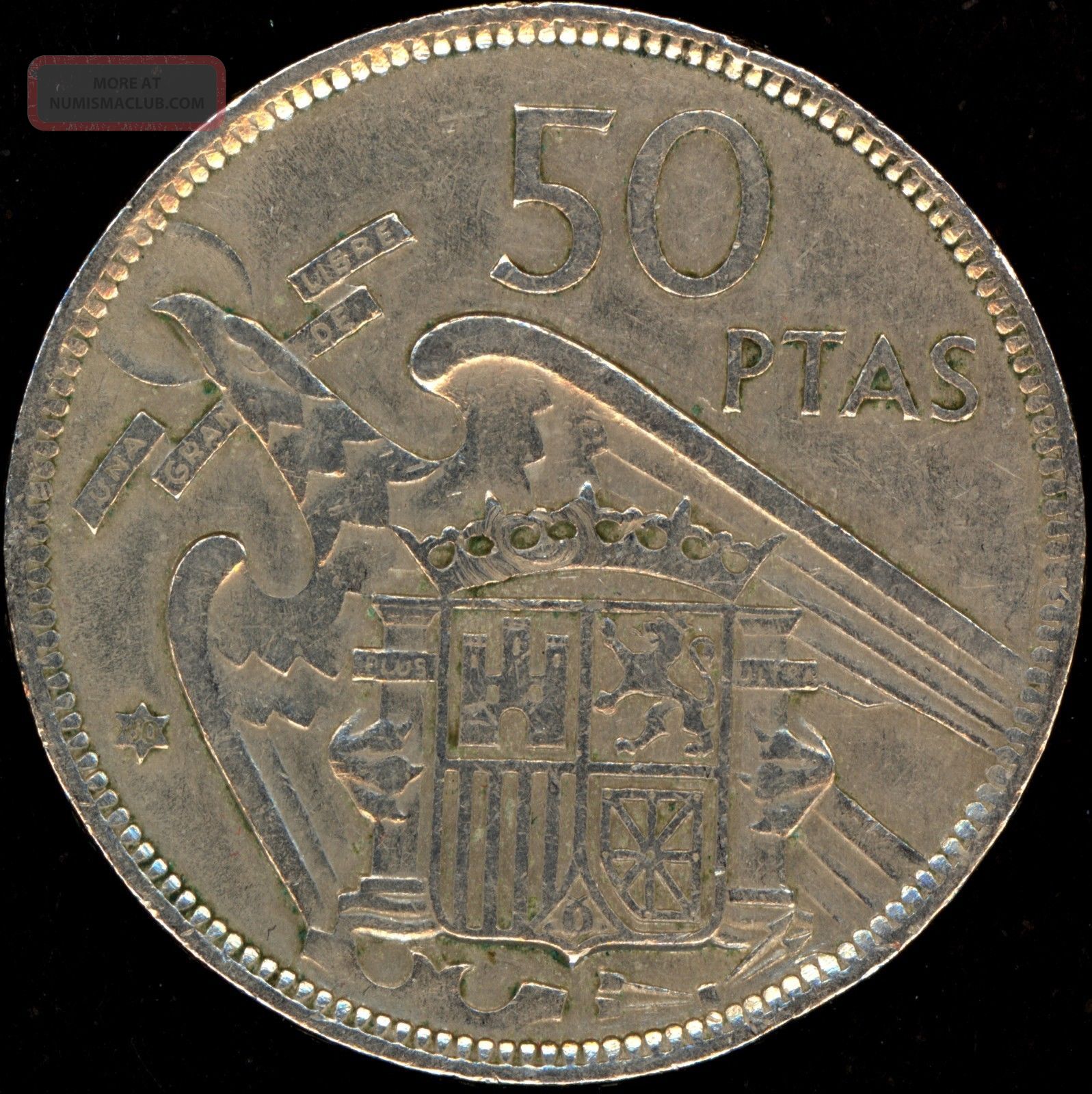 Spain 1957 50 Ptas Pesetas Espana Rare Large Coin Number 60 In The Spain 1957 50 Ptas Pesetas Espana Rare Large Coin Number 60 In The