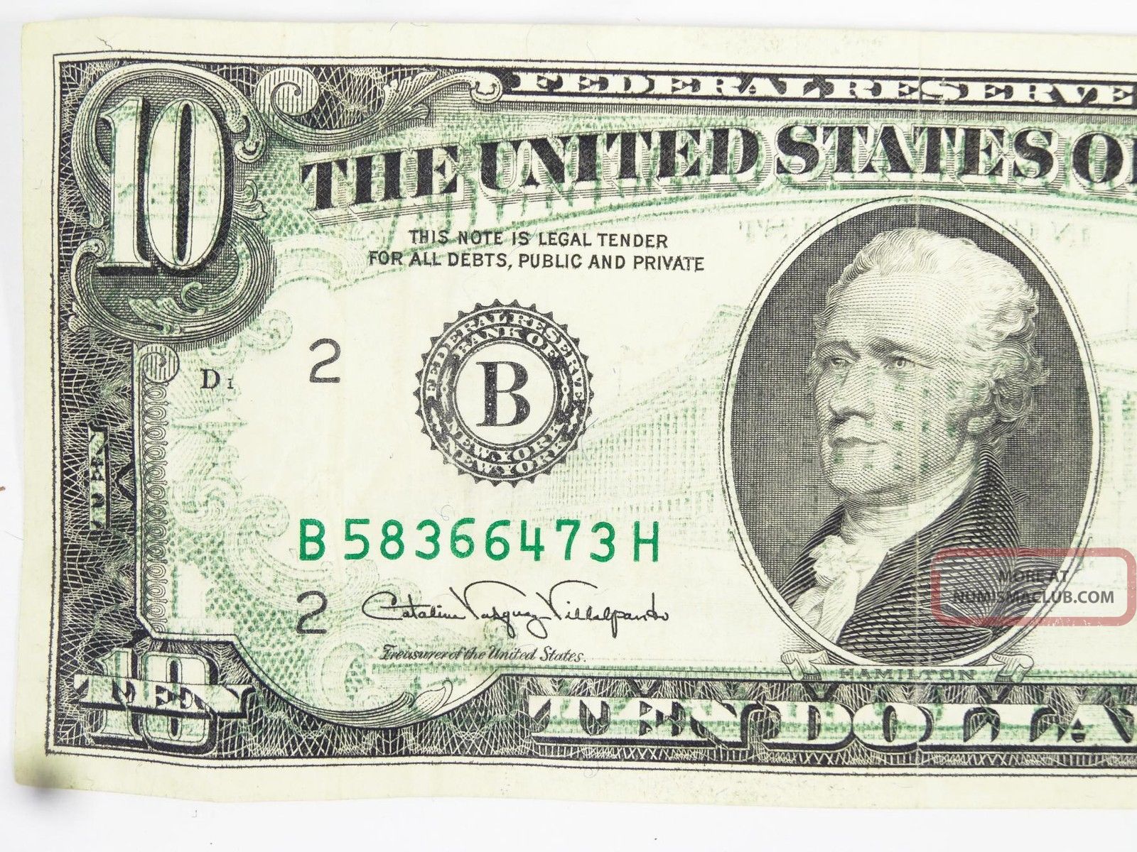 Rare Date 1990 Us 10 Banknote Currency Ink Transfer Error rare-date-1990-us-10-banknote-currency-ink-transfer-error