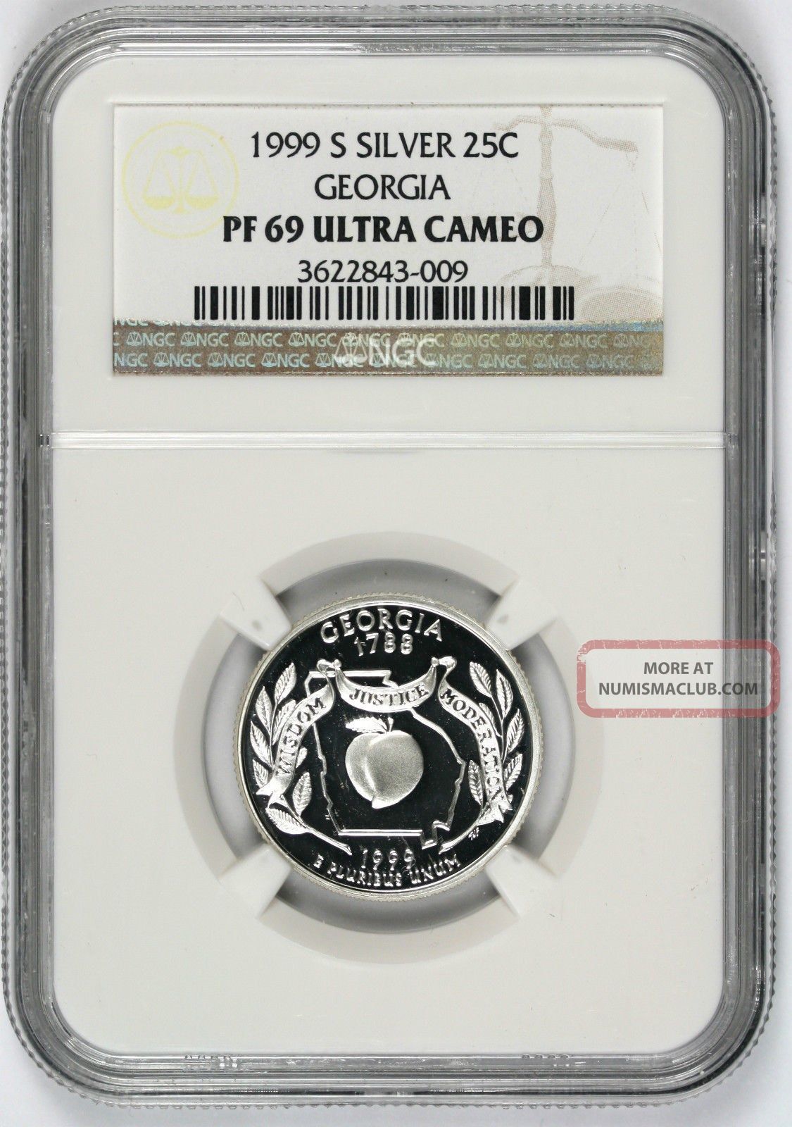 1999 - S Silver 25c Ngc Pf69 Ultra Cameo Georgia State Quarter 1999 - S Silver 25c Ngc Pf69 Ultra Cameo Georgia State Quarter
