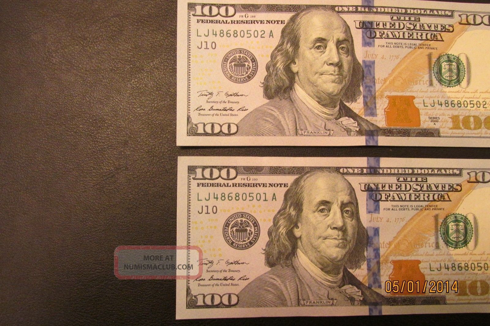 2 $100 Bill ' S Consecutive Serial Numbers One Hundred Dollar Bill 2009a 2 $100 Bill ' S Consecutive Serial Numbers One Hundred Dollar Bill 2009a