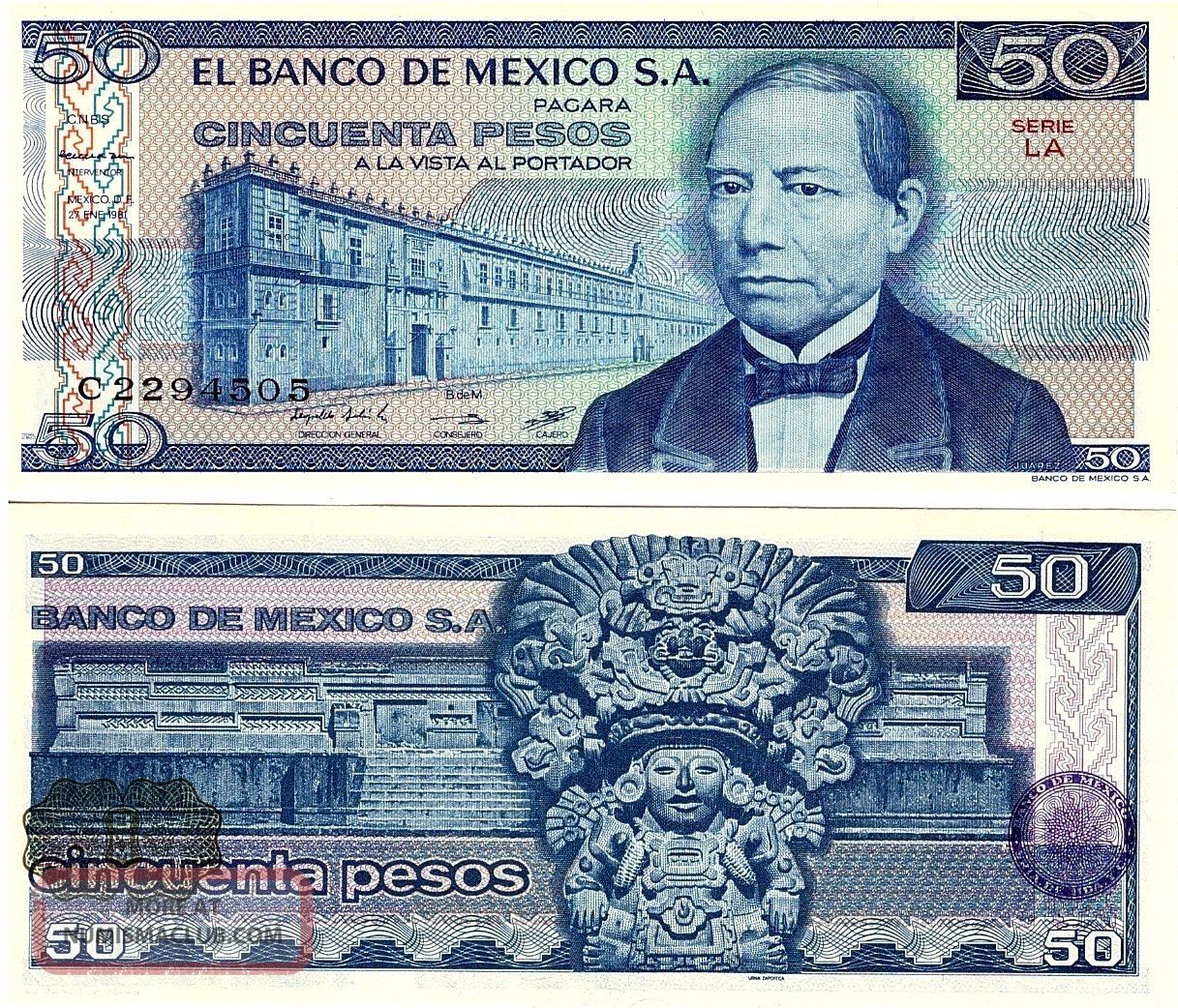 Mexico 50 Pesos 1981 P 73 Unc Banknote Mexico 50 Pesos 1981 P 73 Unc Banknote