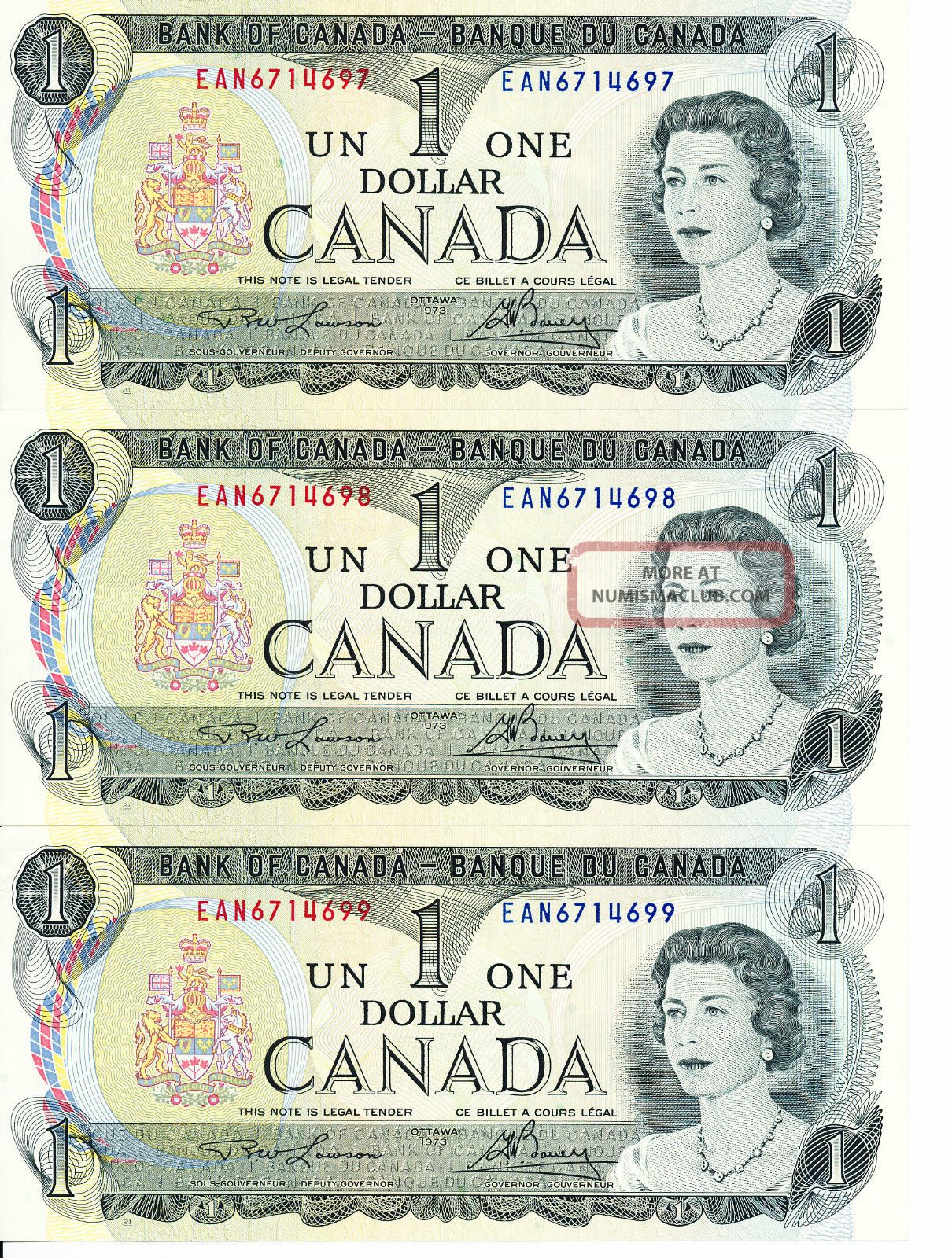 3 X 1973 Canadian Paper Money 1 Dollar Bills Rare Valued Srl In 3-x-1973-canadian-paper-money-1-dollar-bills-rare-valued-srl-in