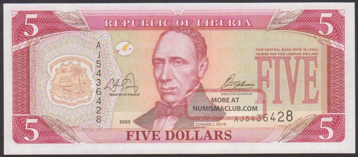 Liberia 5 Dollars 2003 Unc P 26