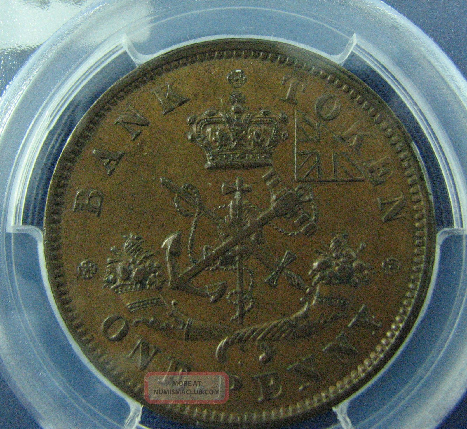 1850 Token One Penny Bank Of Upper Canada Pc 6a2 With Dot Br719 Pcgc Au58