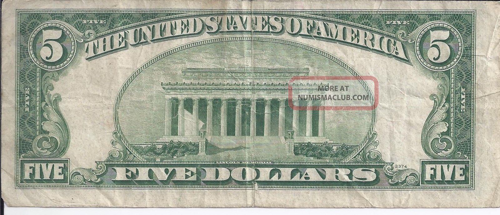5 Five Dollar United States Note 1953 Red Seal Priest Humphrey