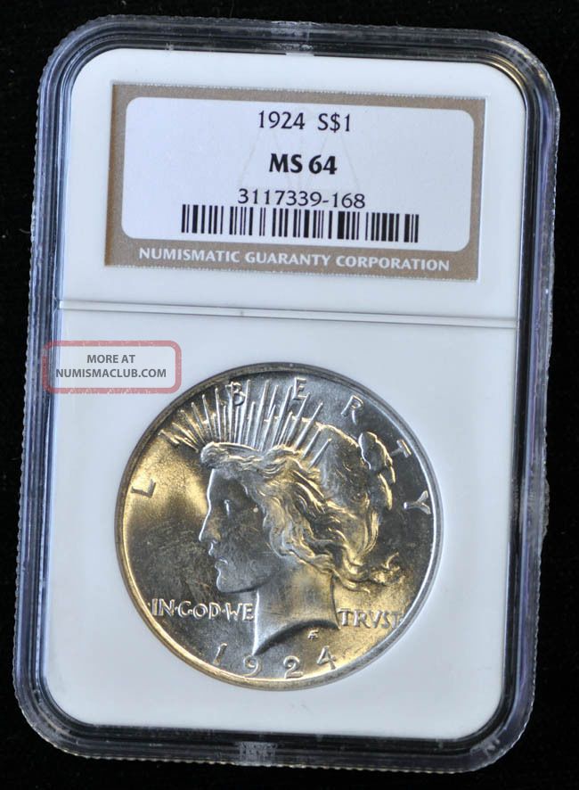 1924 Silver Peace Dollar Graded By Ngc Ms64 $1 1924 Silver Peace Dollar Graded By Ngc Ms64 $1