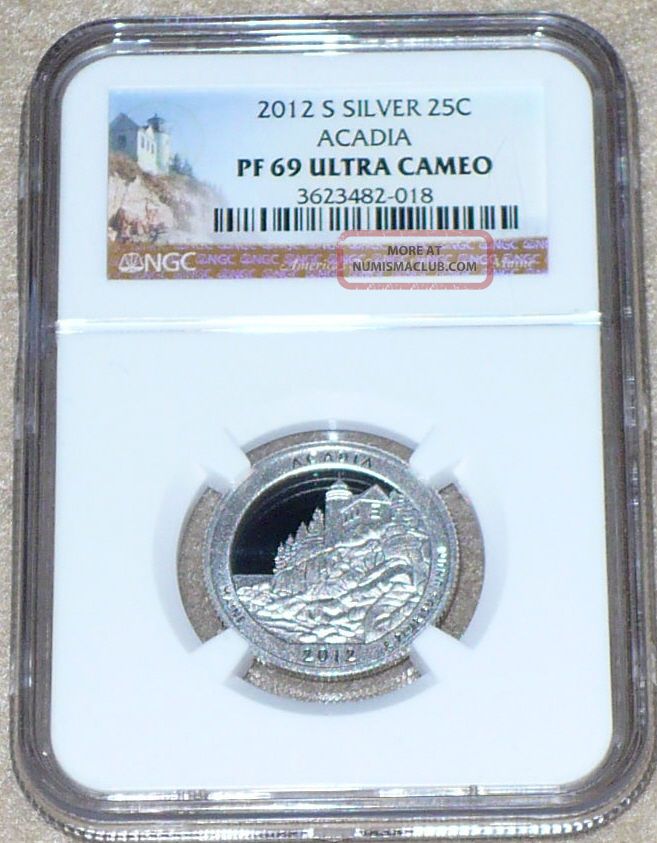 2012 - S Silver 25c Acadia Np Maine Ngc Proof 69 Ultra Cameo Beauty 2012 - S Silver 25c Acadia Np Maine Ngc Proof 69 Ultra Cameo Beauty