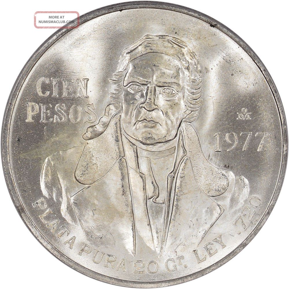 1977 Mo Mexico Silver 100 Pesos Pcgs Ms66 1977 Mo Mexico Silver 100 Pesos Pcgs Ms66