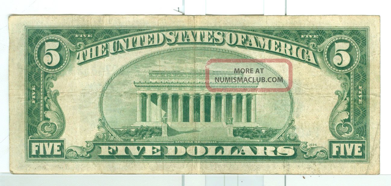 1934 C Five Dollar Silver Certificate 1414631 