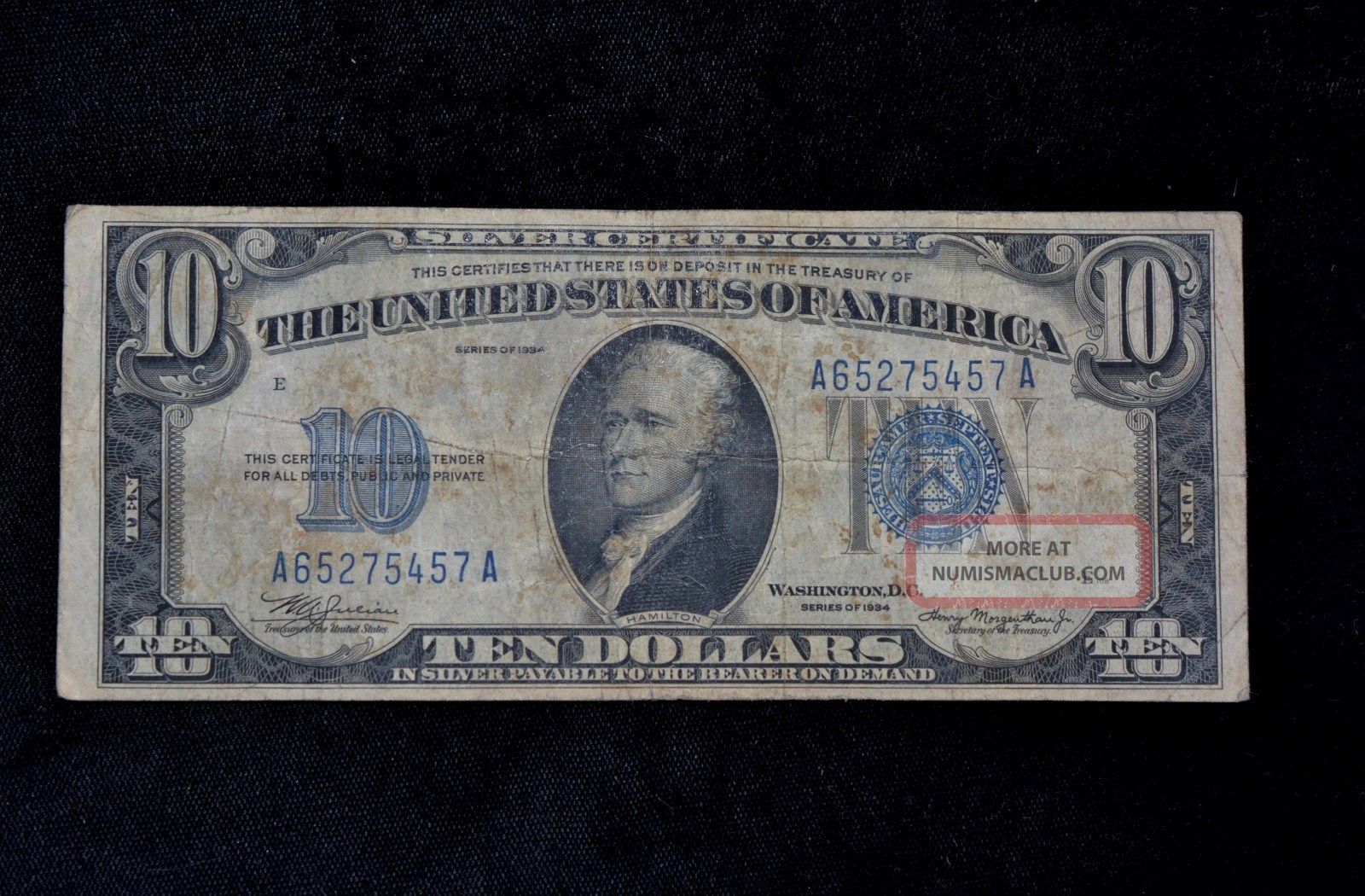 10 Bill Blue Seal 1934 Series A65275457a 10-bill-blue-seal-1934-series-a65275457a
