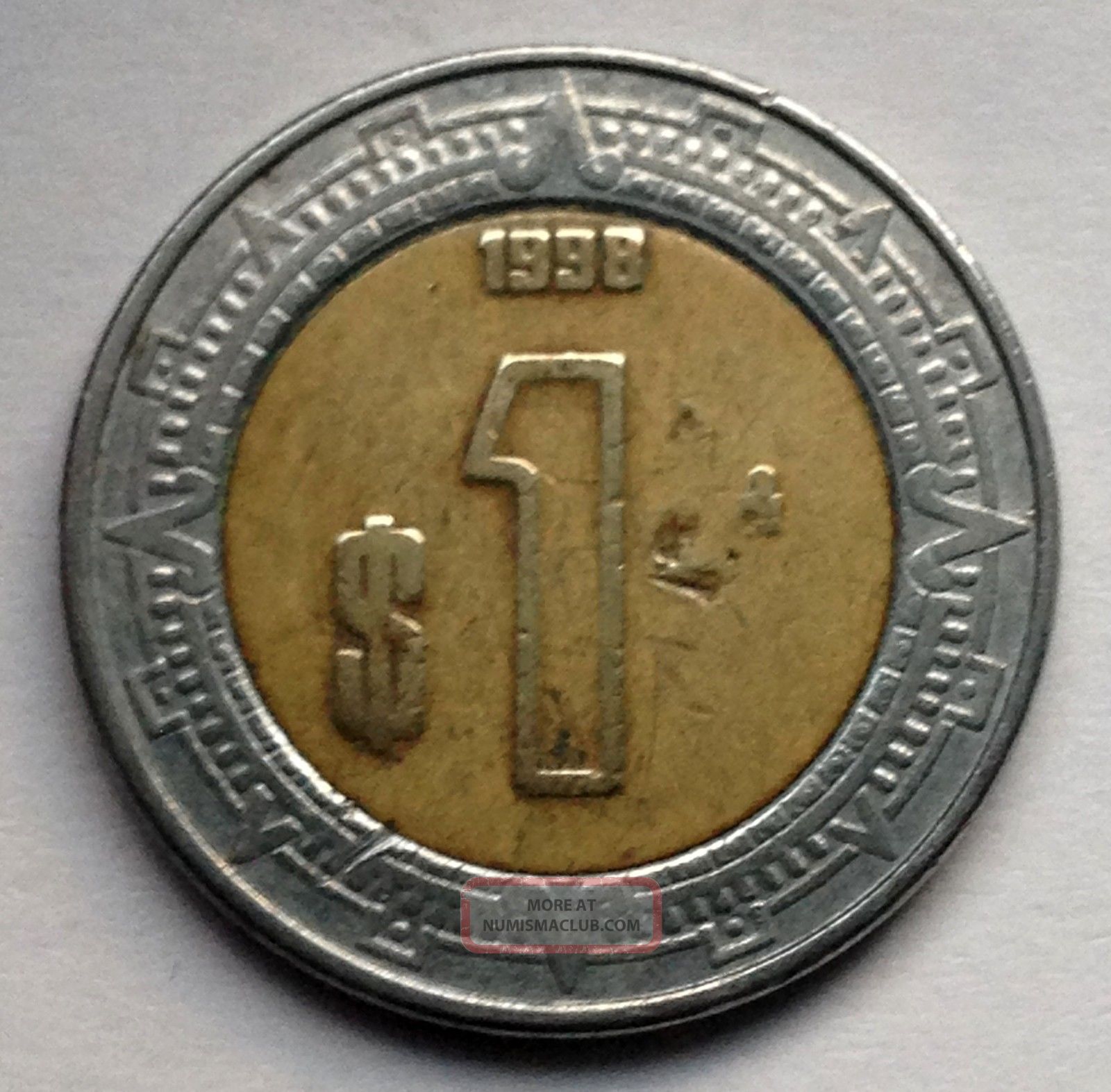 L45 Mexico 1 Peso 1992 1997 Or 1998 Bi Metallic For 1 Coin Only
