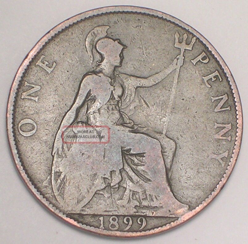 1899 Uk Great Britain British One Penny Old Victoria Coin 1899 Uk Great Britain British One Penny Old Victoria Coin