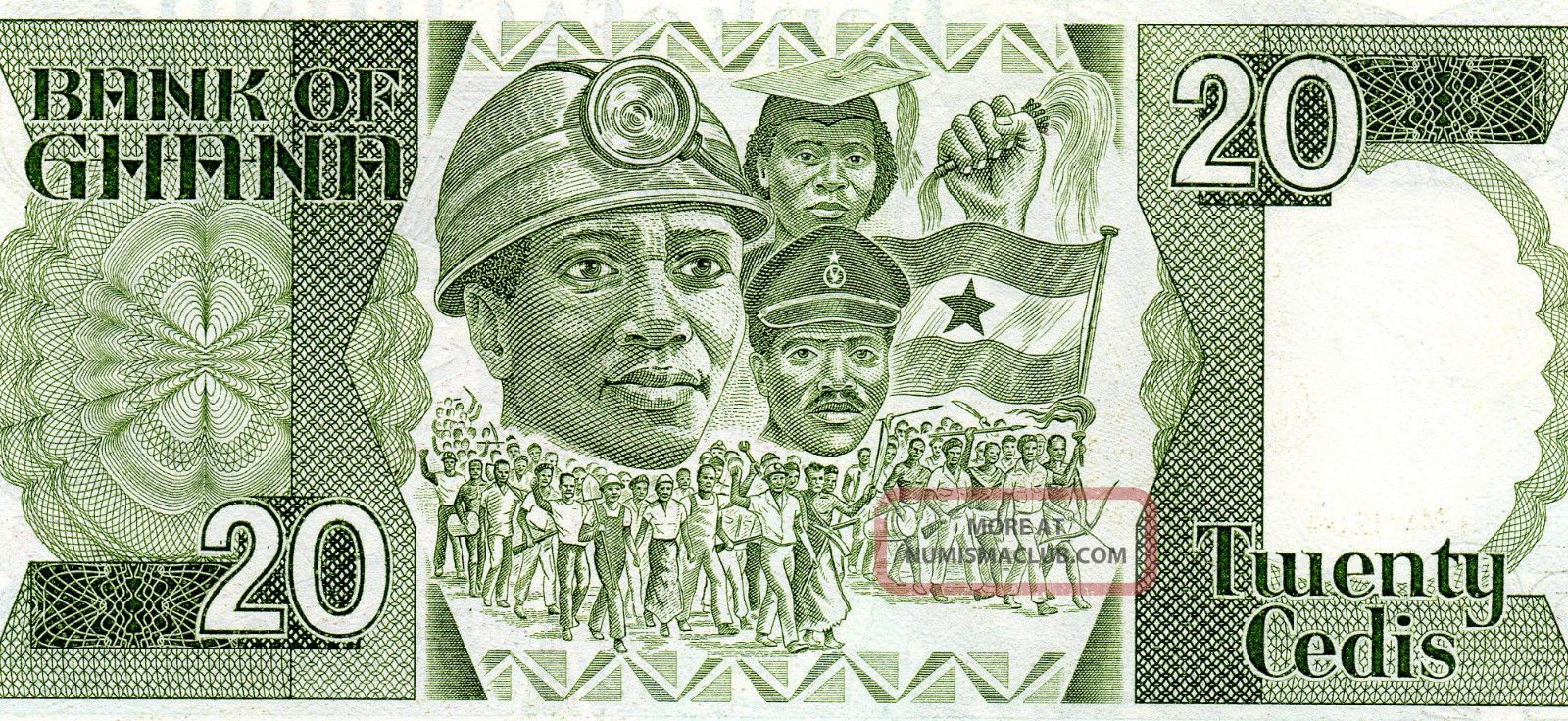 Ghana Africa 20 Cedis Unc 1986 P 24