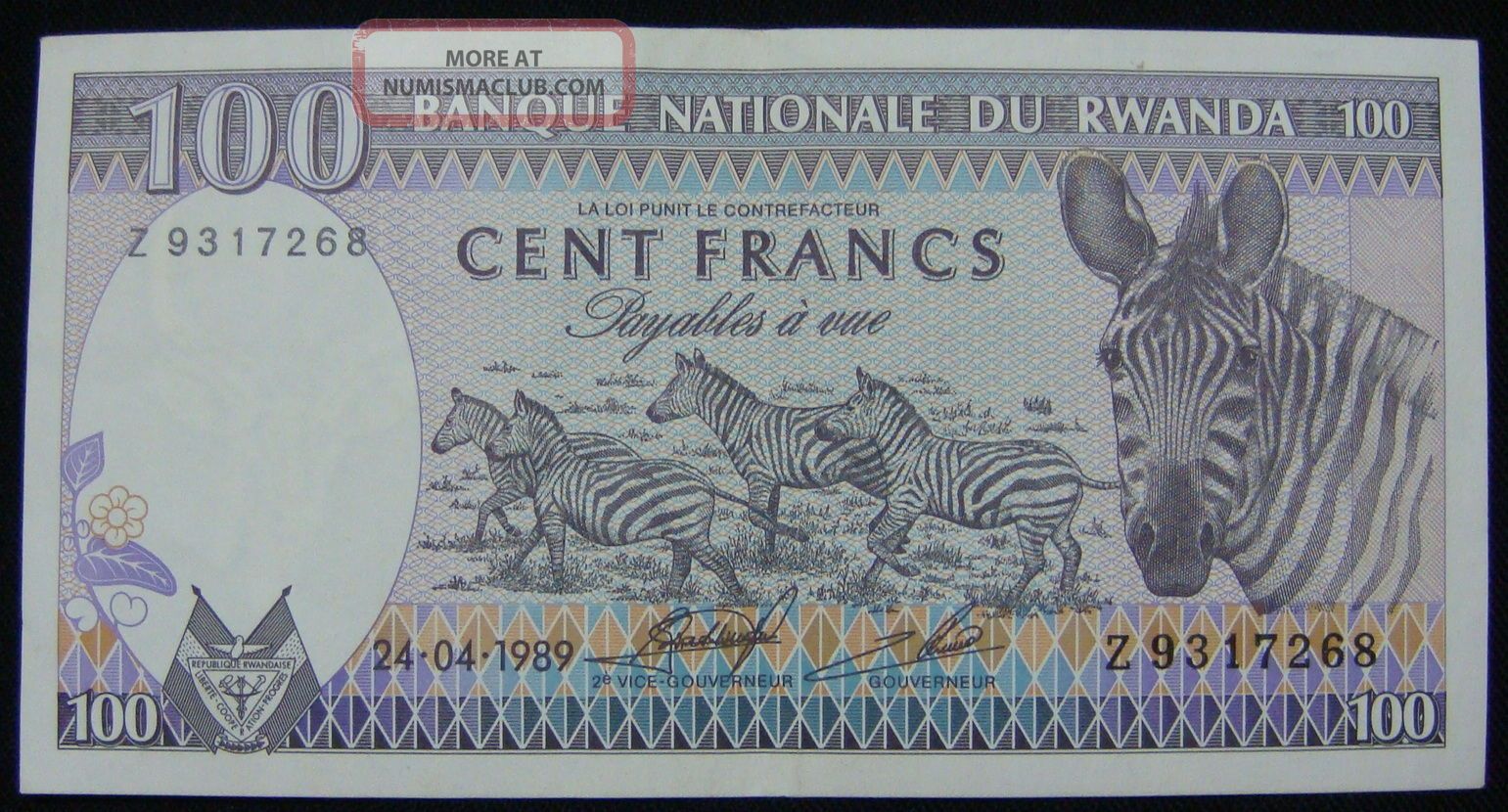 Rwanda 100 Francs 1989 Unc 
