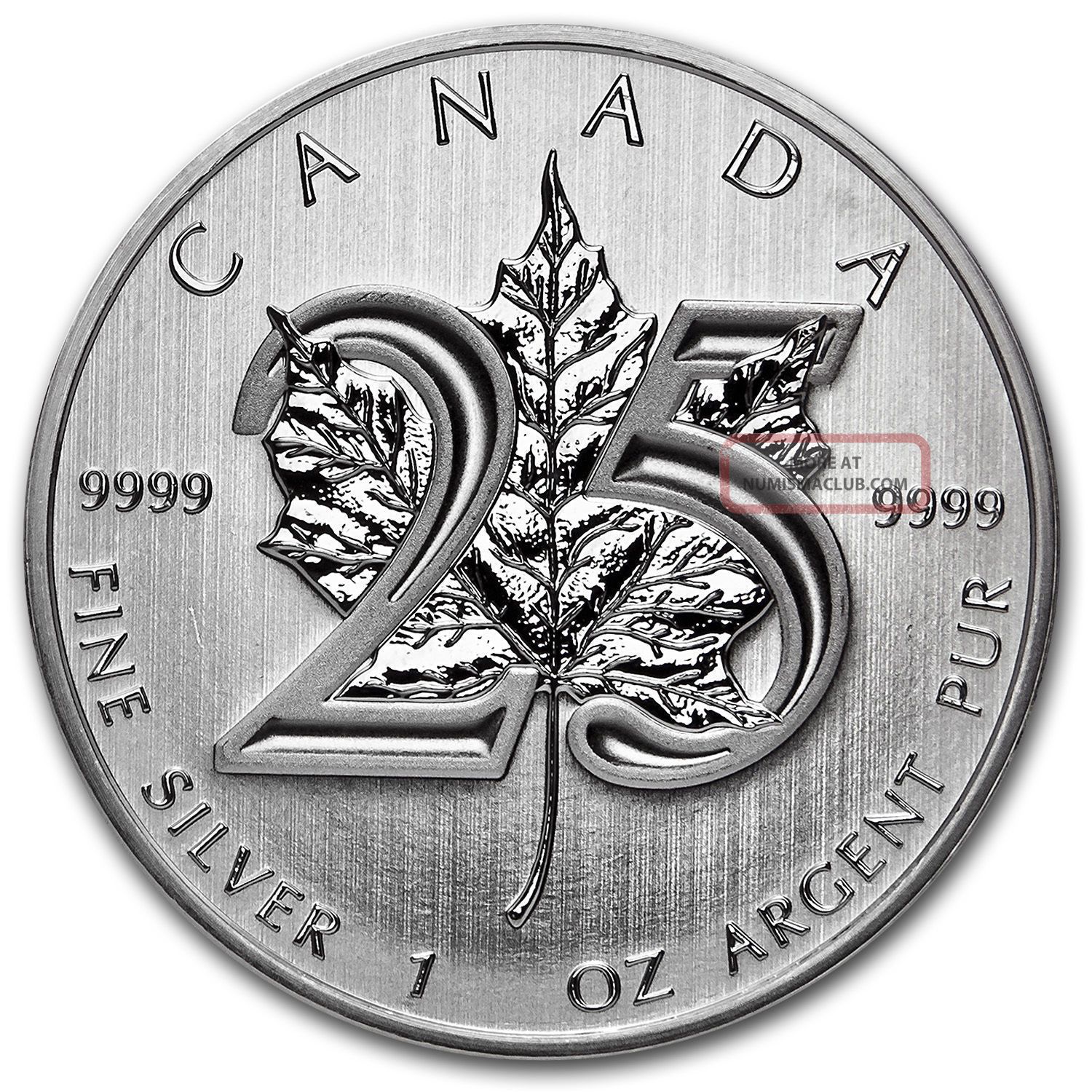 1 Oz Silver 2013 Canadian Maple Leaf 25th Anniversary 9999 Fs