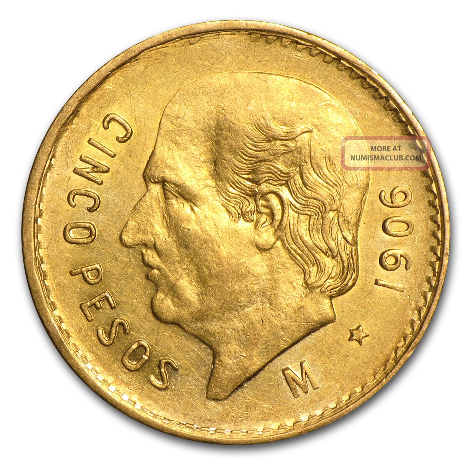 1906 Mexican 5 Pesos Gold Coin Extra Fine Sku 85495