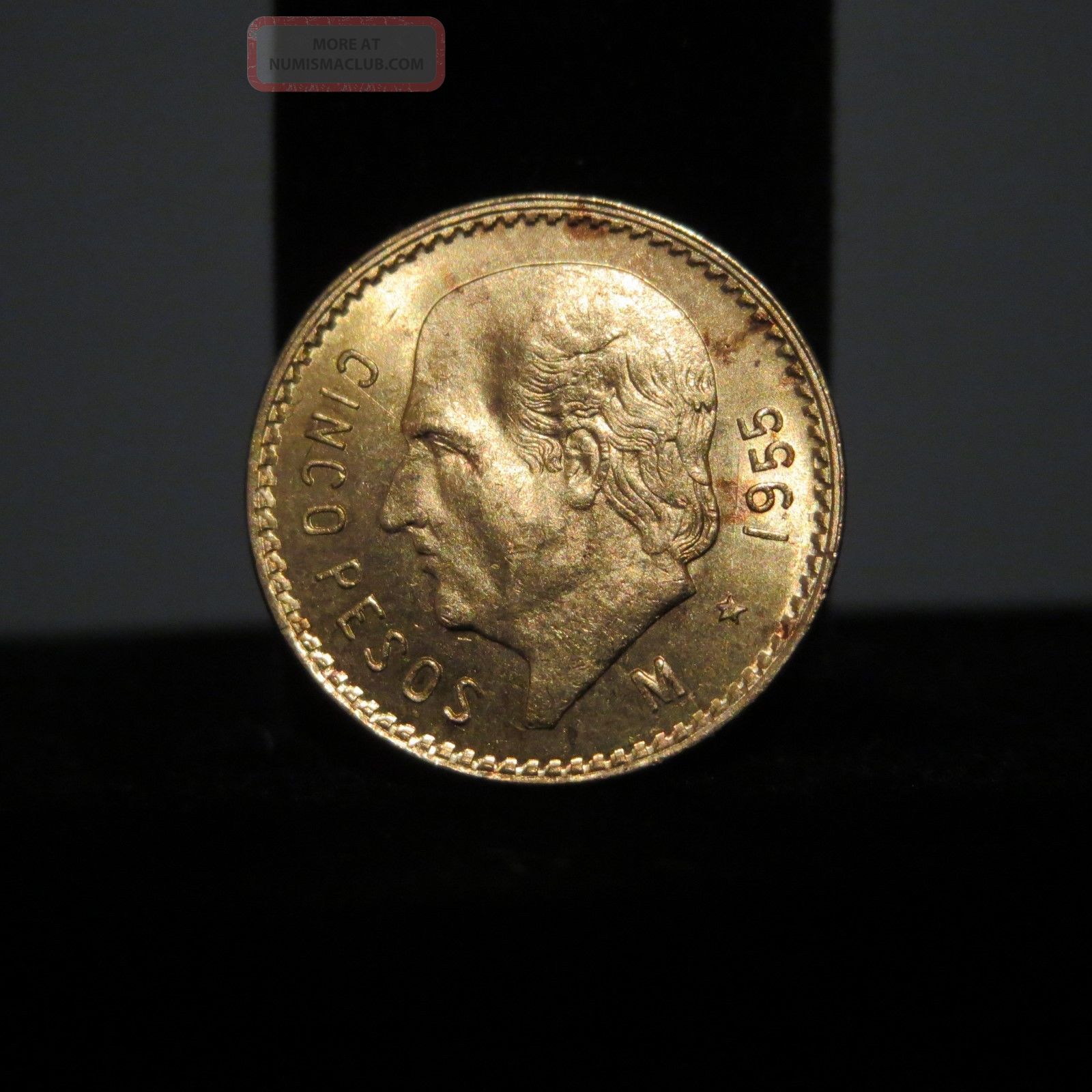 1955 Mexico Gold Cinco 5 Pesos Coin 19mm 4g Vintage Mexican Money 1955 Mexico Gold Cinco 5 Pesos Coin 19mm 4g Vintage Mexican Money