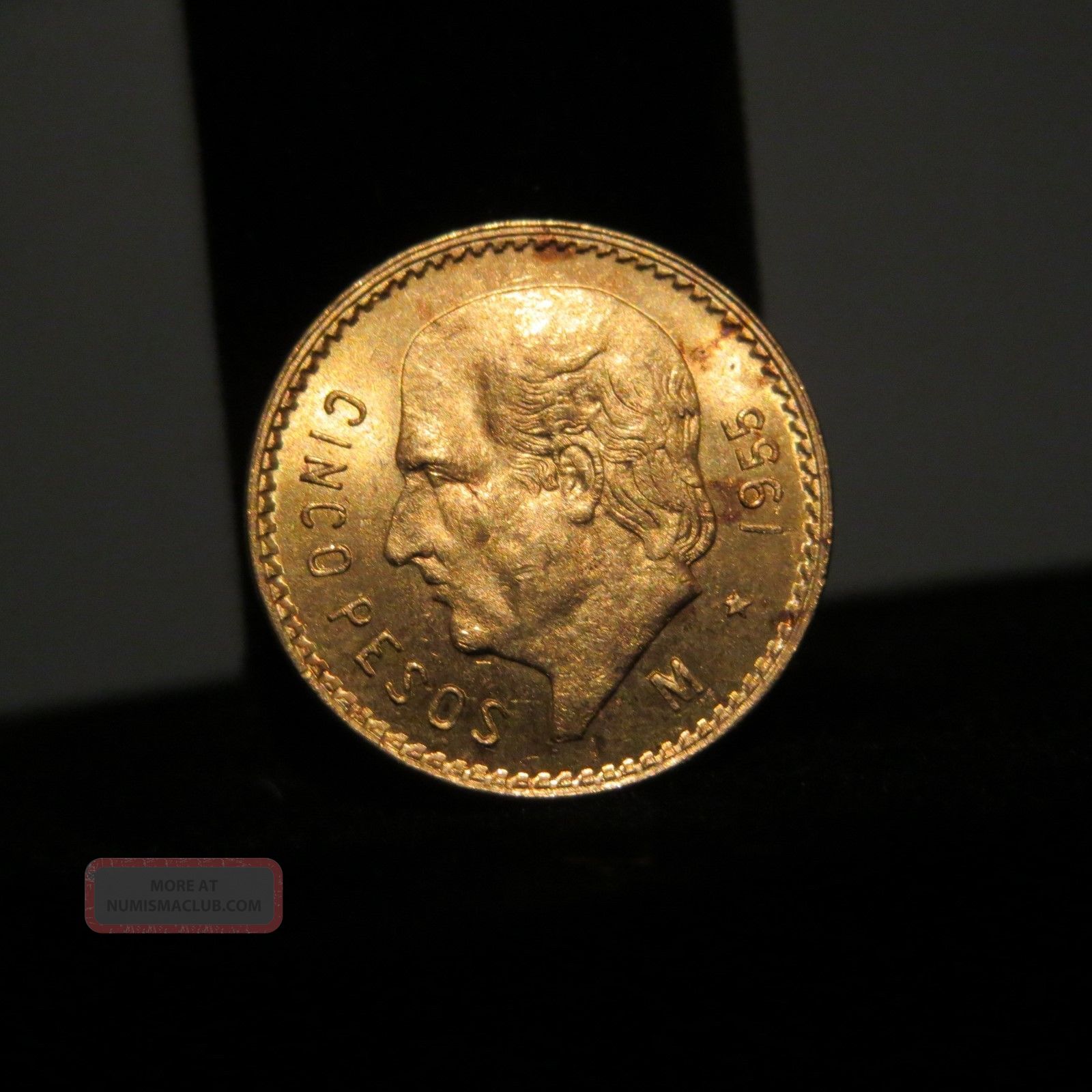 1955 Mexico Gold Cinco 5 Pesos Coin 19mm 4g Vintage Mexican Money 1955 Mexico Gold Cinco 5 Pesos Coin 19mm 4g Vintage Mexican Money