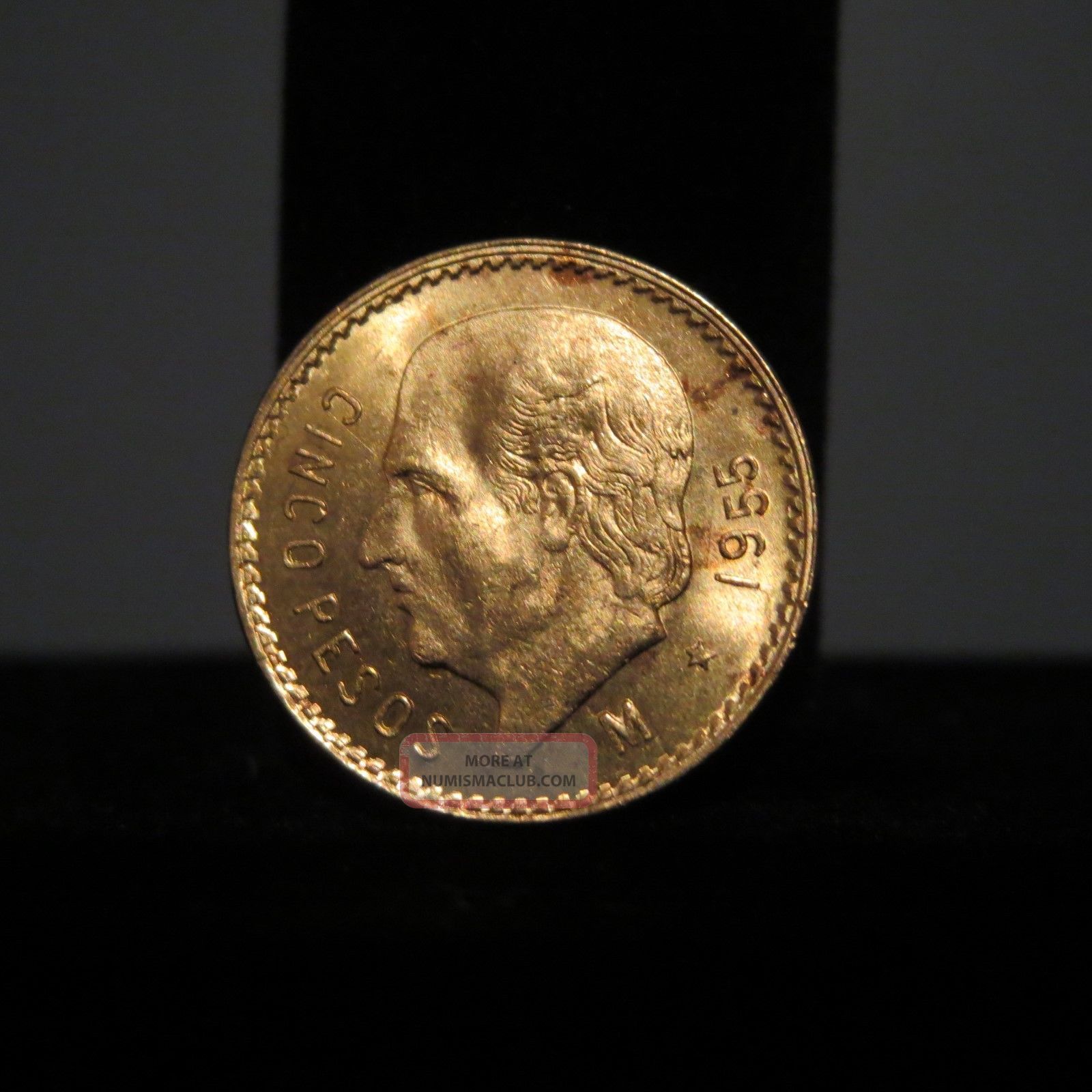 1955 Mexico Gold Cinco 5 Pesos Coin 19mm 4g Vintage Mexican Money 1955 Mexico Gold Cinco 5 Pesos Coin 19mm 4g Vintage Mexican Money