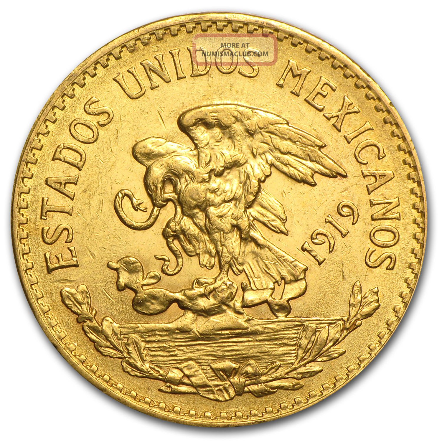1919 Mexican Gold 20 Pesos Coin Extra Fine Sku 83575