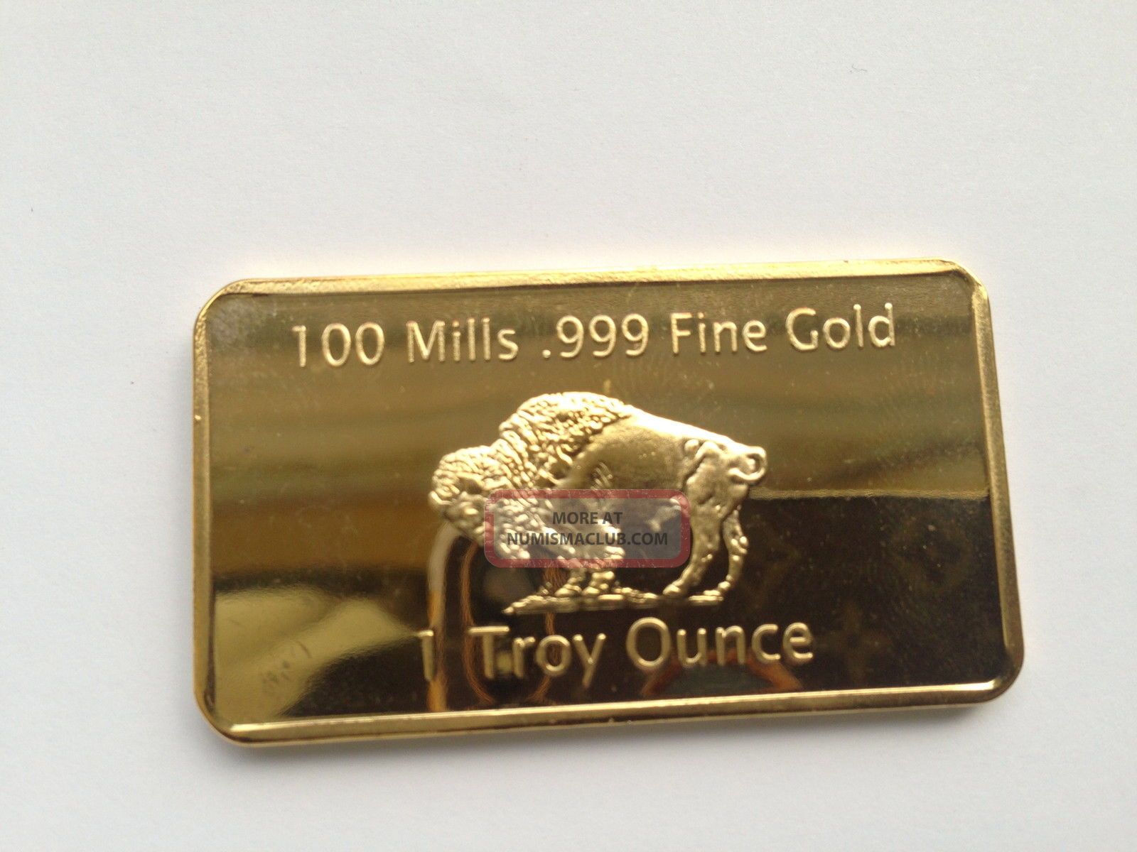 Gold Plated Bar 1 Ounce American Buffalo 100 Mills 999 24k 1 Oz