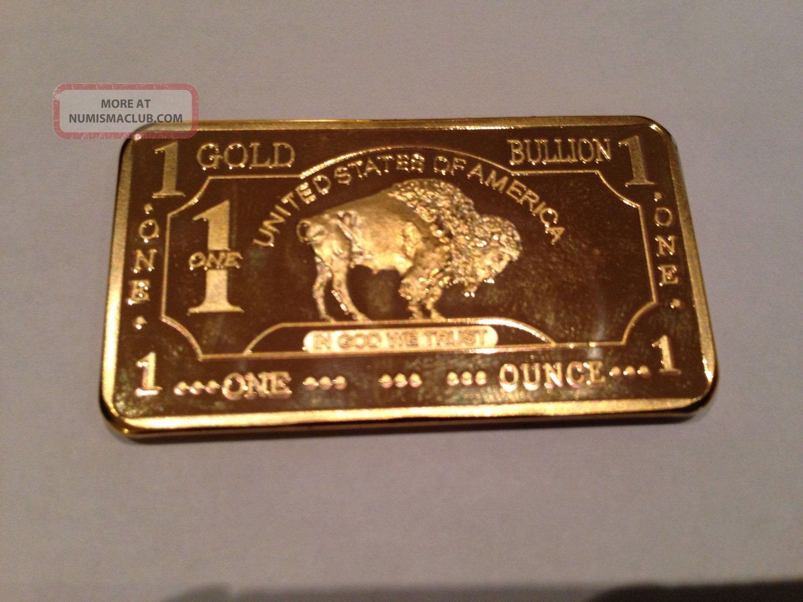 Gold Plated Bar 1 Ounce American Buffalo 100 Mills 999 24k 1 Oz