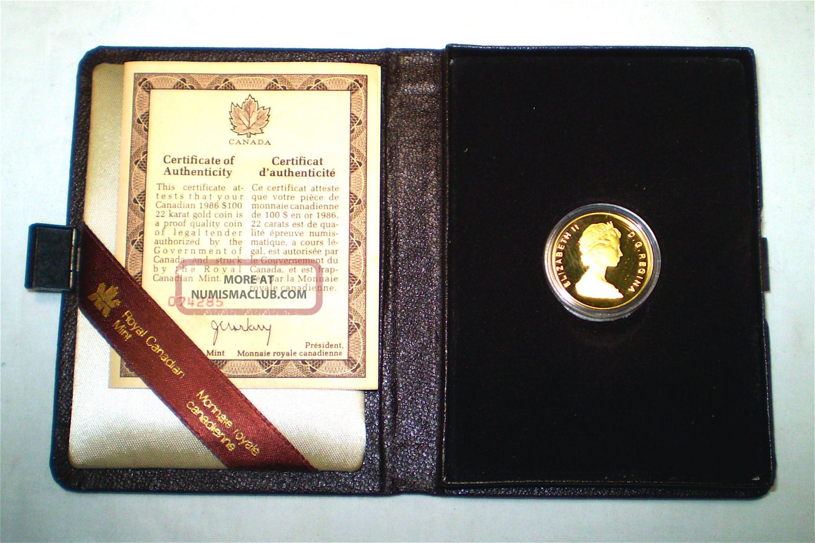 1986 Canadian 100 Dollar Coin 22k Gold Coin Proof Quality