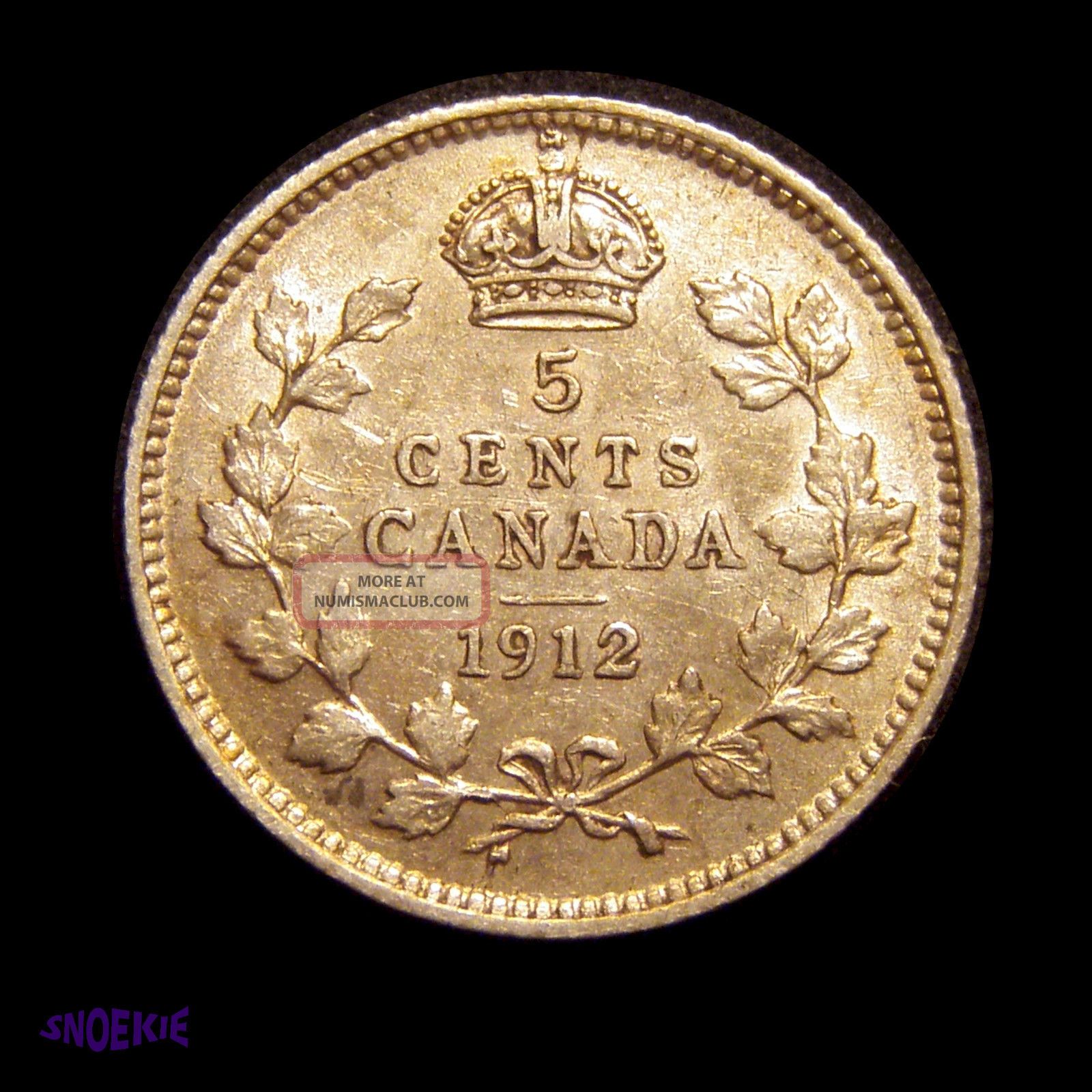 1912 Cda Silver 5 Cent Coin george V Vf Gorgeous Champagne Toning 1912 Cda Silver 5 Cent Coin george V Vf Gorgeous Champagne Toning