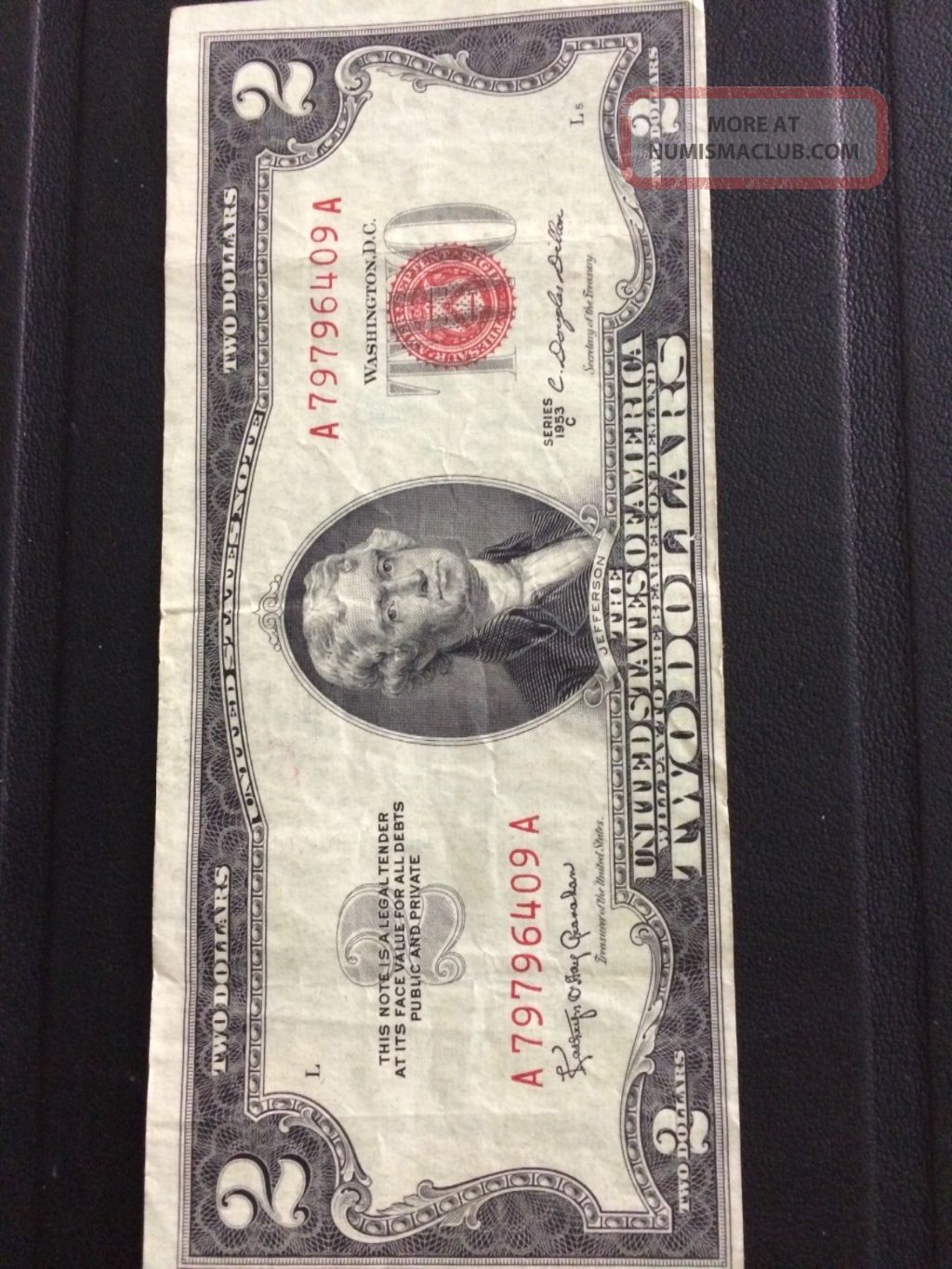 Us 2 Dollar Note With Red Seal 1953c Issue Good Note Us 2 Dollar Note With Red Seal 1953c Issue Good Note