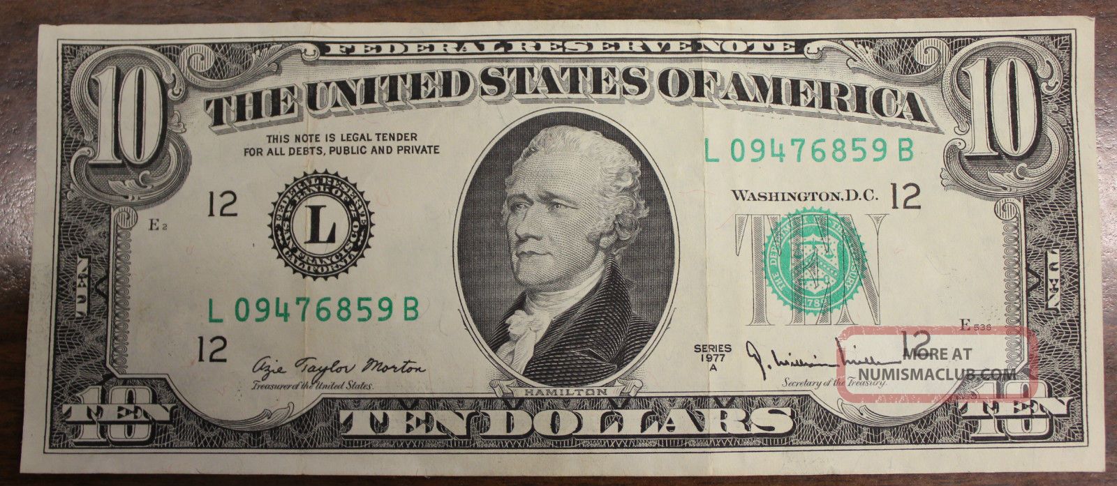 Rare 1977 A 10 Dollar Bill Overprint Error Federal Reserve Note Misprint