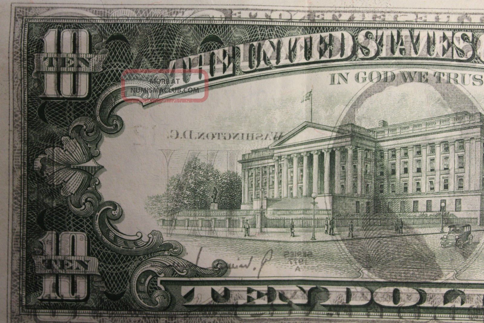 Rare 1977 A 10 Dollar Bill Overprint Error Federal Reserve Note Misprint