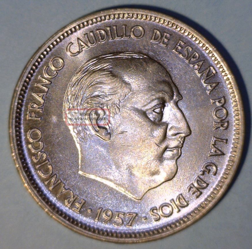 Spain 25 Pesetas 1957 70 Brilliant Uncirculated Coin Spain 25 Pesetas 1957 70 Brilliant Uncirculated Coin
