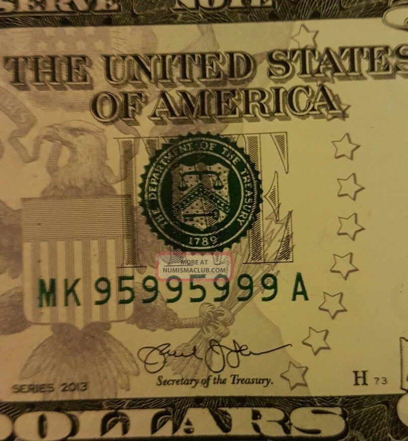 2013 $5 Five Dollar Fancy High Serial Binary Number. 95995999 Uncirculated 2013 $5 Five Dollar Fancy High Serial Binary Number. 95995999 Uncirculated