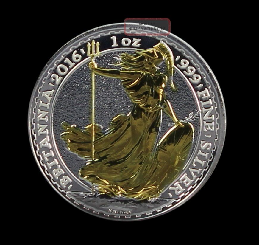 2016 Great Britain 1 Oz Silver Britannia Bu Coin $2 24k Gold Gilded