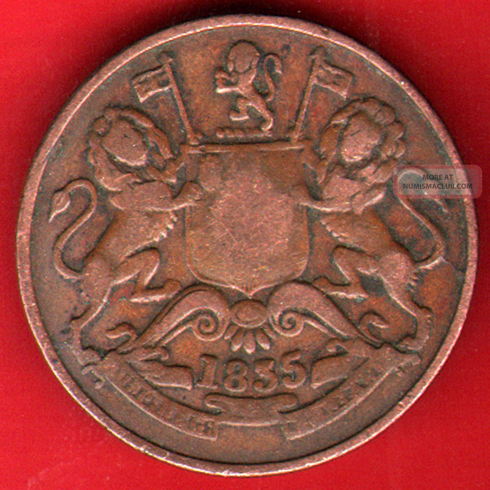 British India 1835 East India Company Half Anna Rare Coin X 23