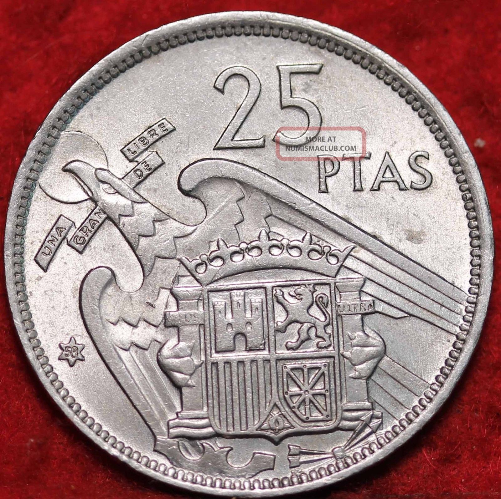 Uncirculated 1957 Spain 25 Pesetas Foreign Coin S h Uncirculated 1957 Spain 25 Pesetas Foreign Coin S h