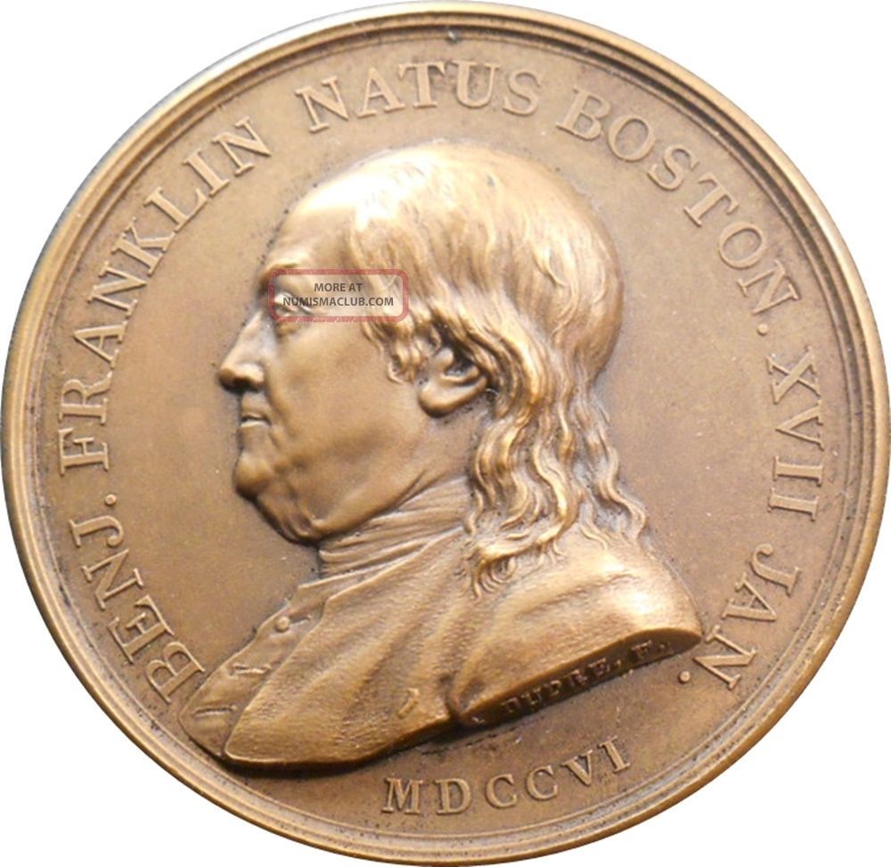 1906/1786 Ben Franklin 80th Birthday Bronze Medal By Augustin Dupre’, Mib 1906/1786 Ben Franklin 80th Birthday Bronze Medal By Augustin Dupre’, Mib