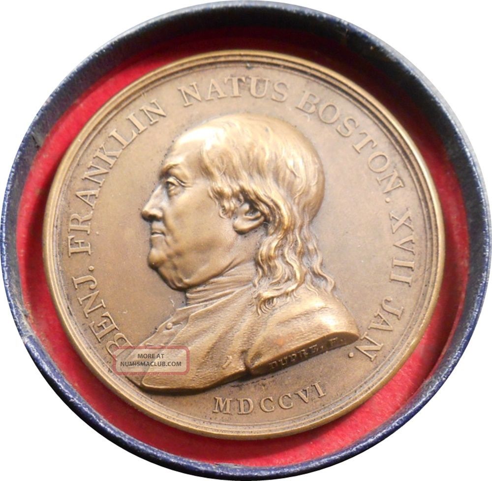 1906/1786 Ben Franklin 80th Birthday Bronze Medal By Augustin Dupre’, Mib 1906/1786 Ben Franklin 80th Birthday Bronze Medal By Augustin Dupre’, Mib