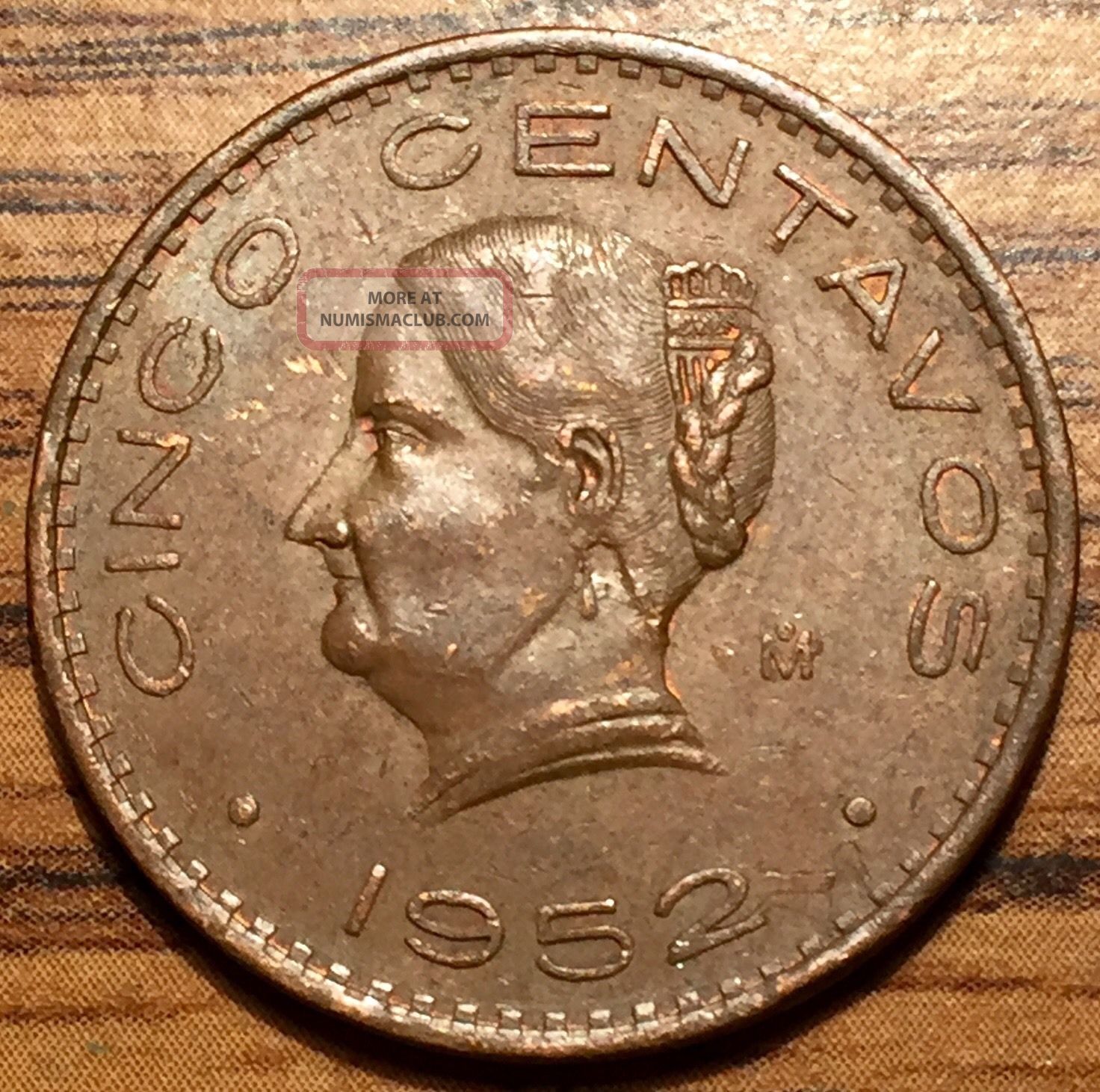 1952 Mo Mexico 5 Centavos Bronze Coin About Uncirculated