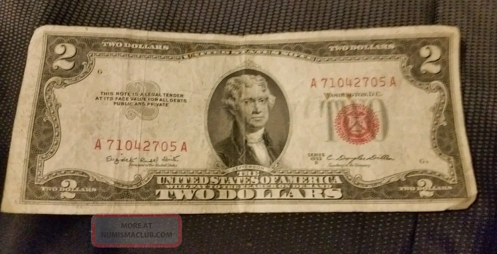 1953 B Series Two Dollar Bill red Seal 