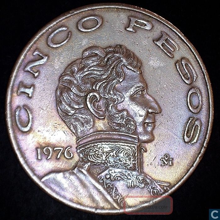 A Nicely Detailed Bu Large Date 1976 Mexican Mexico Cinco 5 Peso A Nicely Detailed Bu Large Date 1976 Mexican Mexico Cinco 5 Peso