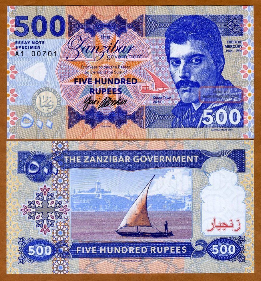 Zanzibar (tanzania), 500 Rupees, 2017, Private Issue, Unc Freddie Mercury Zanzibar (tanzania), 500 Rupees, 2017, Private Issue, Unc Freddie Mercury