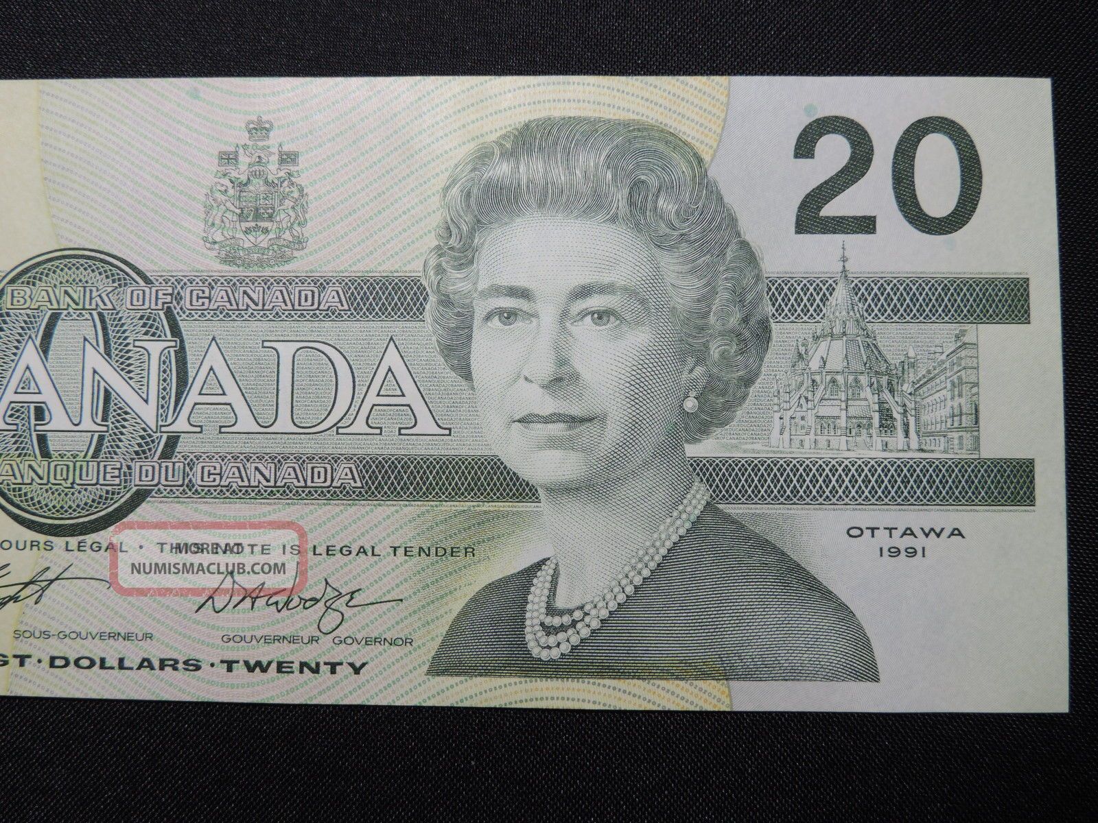 1991 20 Dollar Bill Bank Note Canada Knight Dodge Evv9935000 Unc 1991-20-dollar-bill-bank-note-canada-knight-dodge-evv9935000-unc