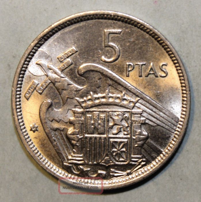 Spain 5 Pesetas 1957 58 Almost Uncirculated Uncirculated Coin Franco spain-5-pesetas-1957-58-almost-uncirculated-uncirculated-coin-franco