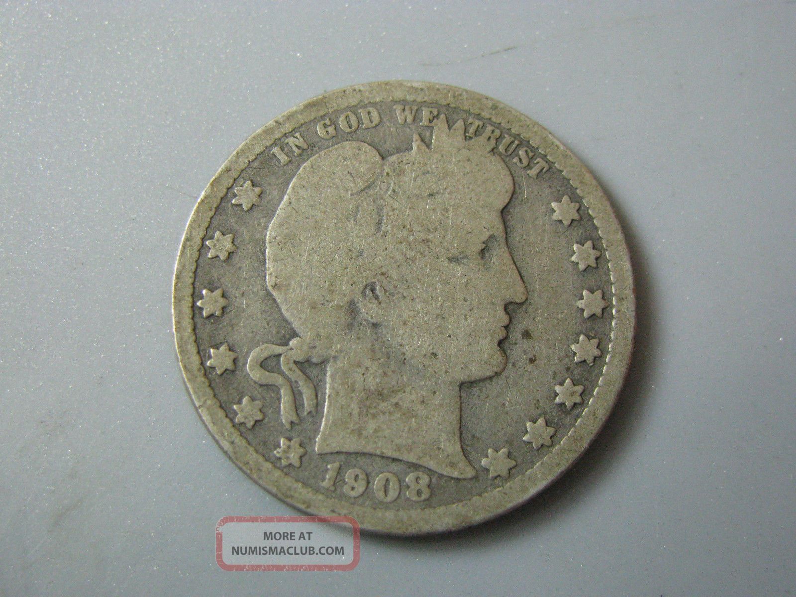 1908 - O Barber Head Quarter United States Coin G
