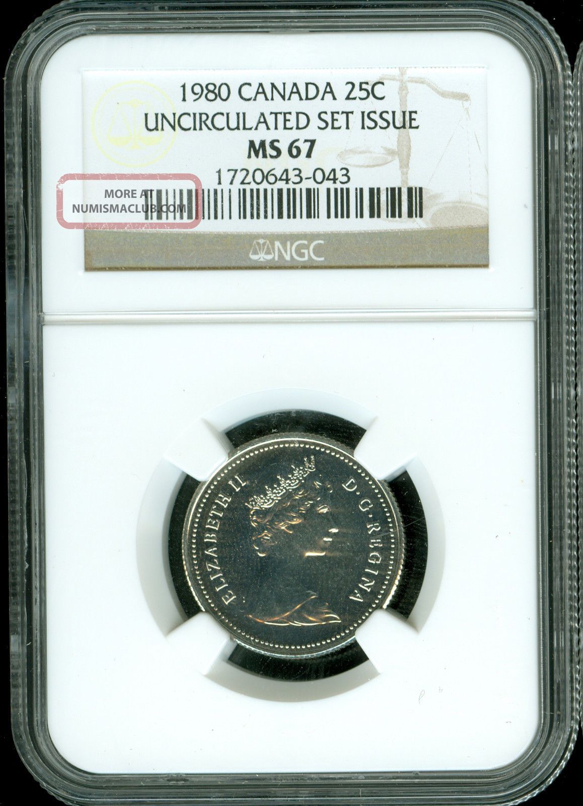 1980 Canada 25 Cents Ngc Ms - 67 2nd Finest Graded.