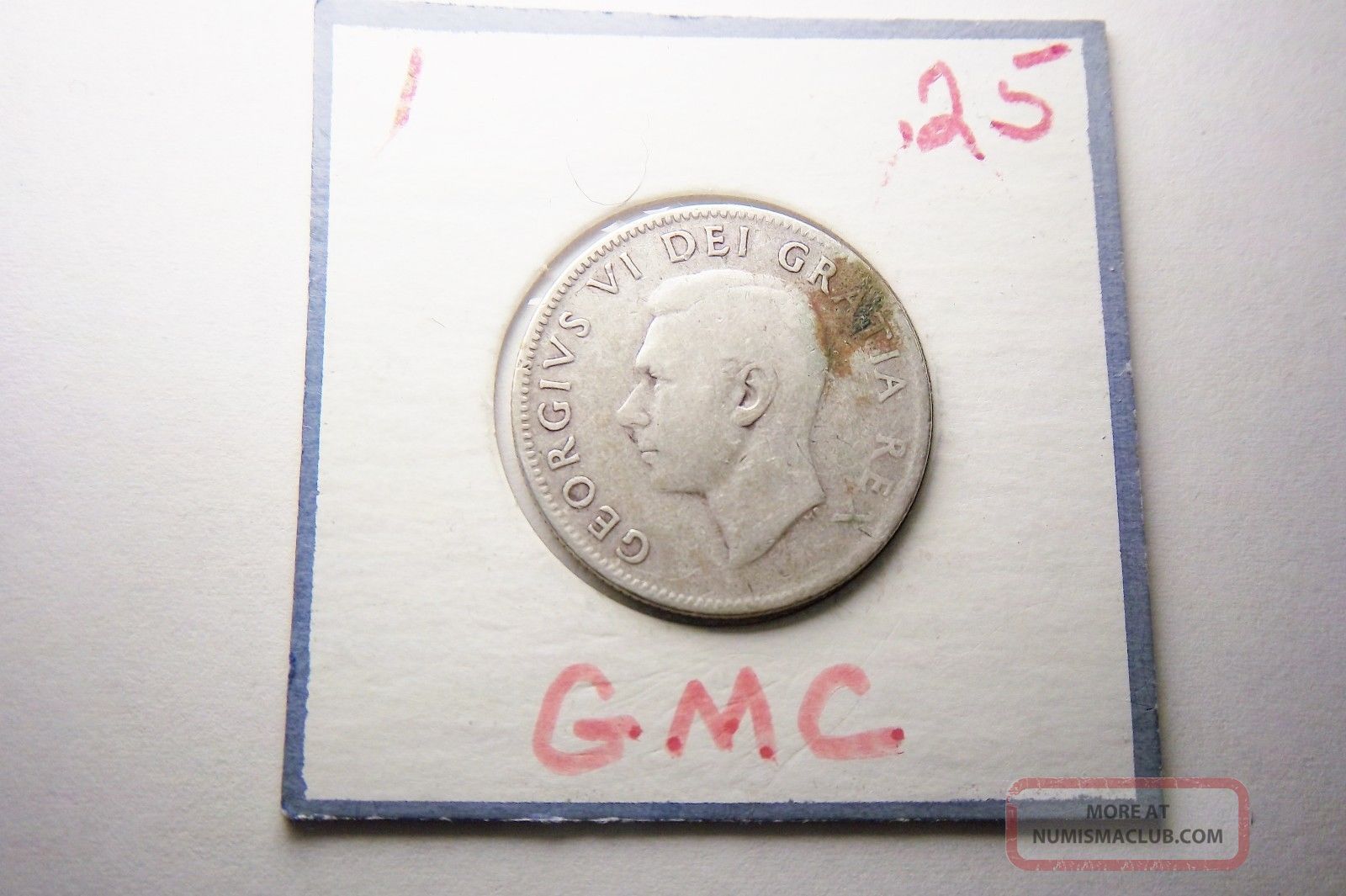 1952 Canada 25 Cents Silver Quarter {damaged} 05 - 12 - 13